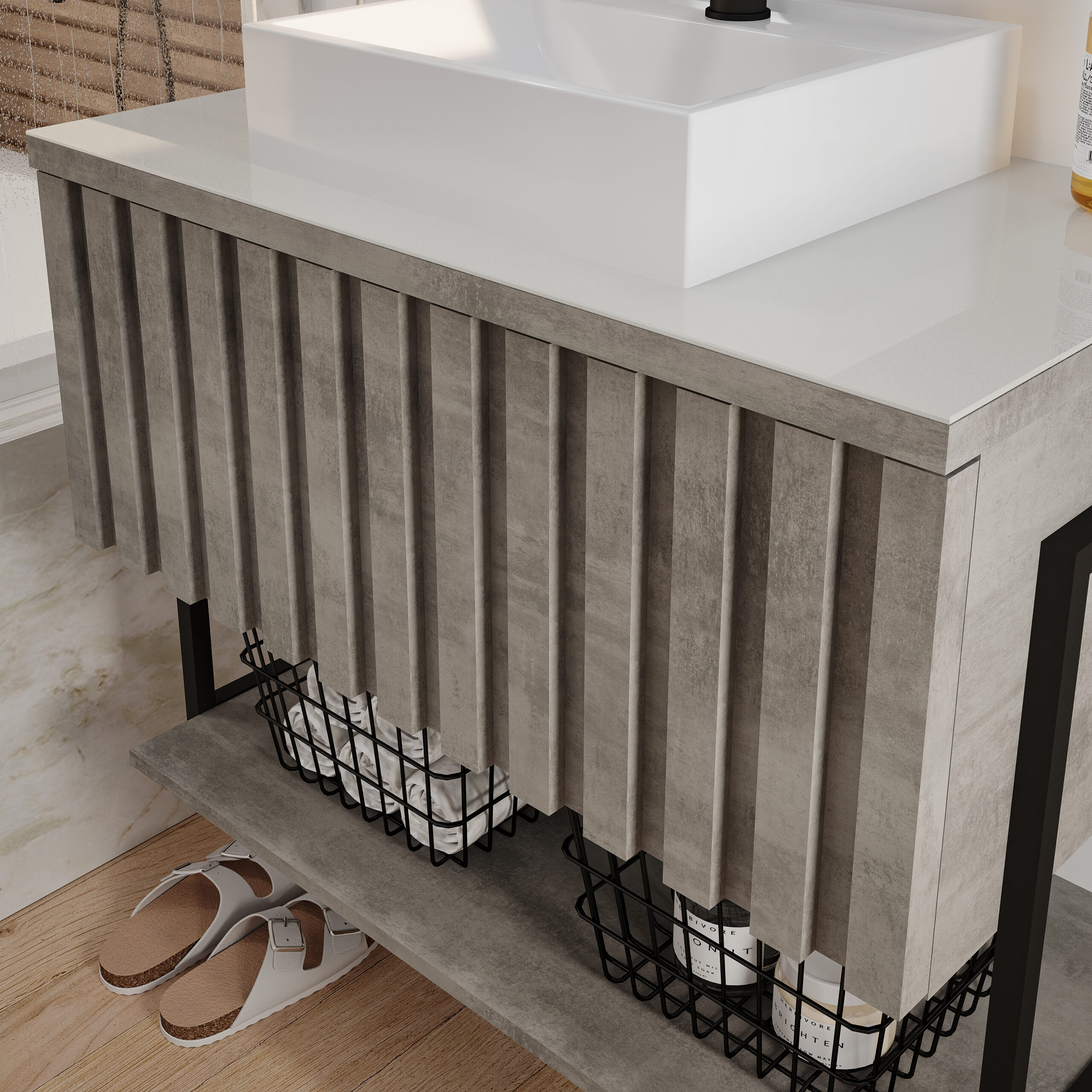 VANITORY CON BACHA HAVAI 60 CM CIMENTO – El mundo del mueble